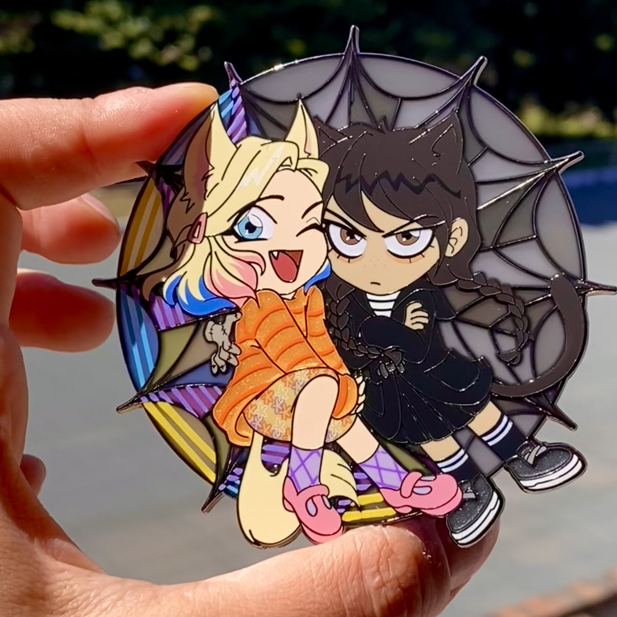 Chibi Spiderweb Wednesday & Enid hard enamel pin – LP_artworks